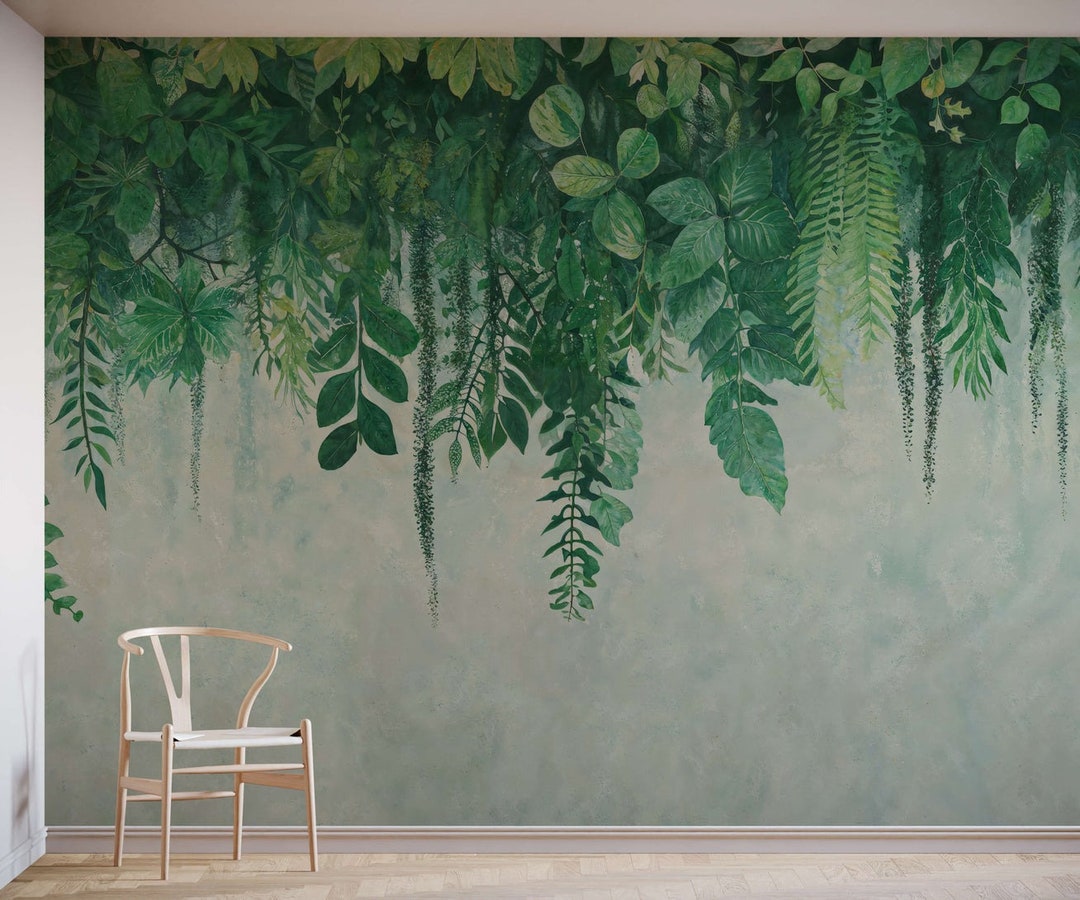 Living Wall Wallpaper Mural Green Leaf Design - Etsy
