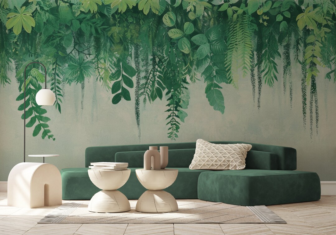 Living Wall Wallpaper Mural Green Leaf Design - Etsy