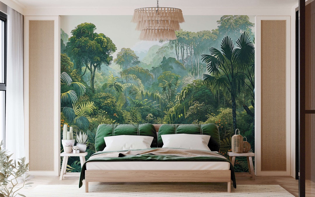 Green Rainforest Wallpaper Mural - Etsy