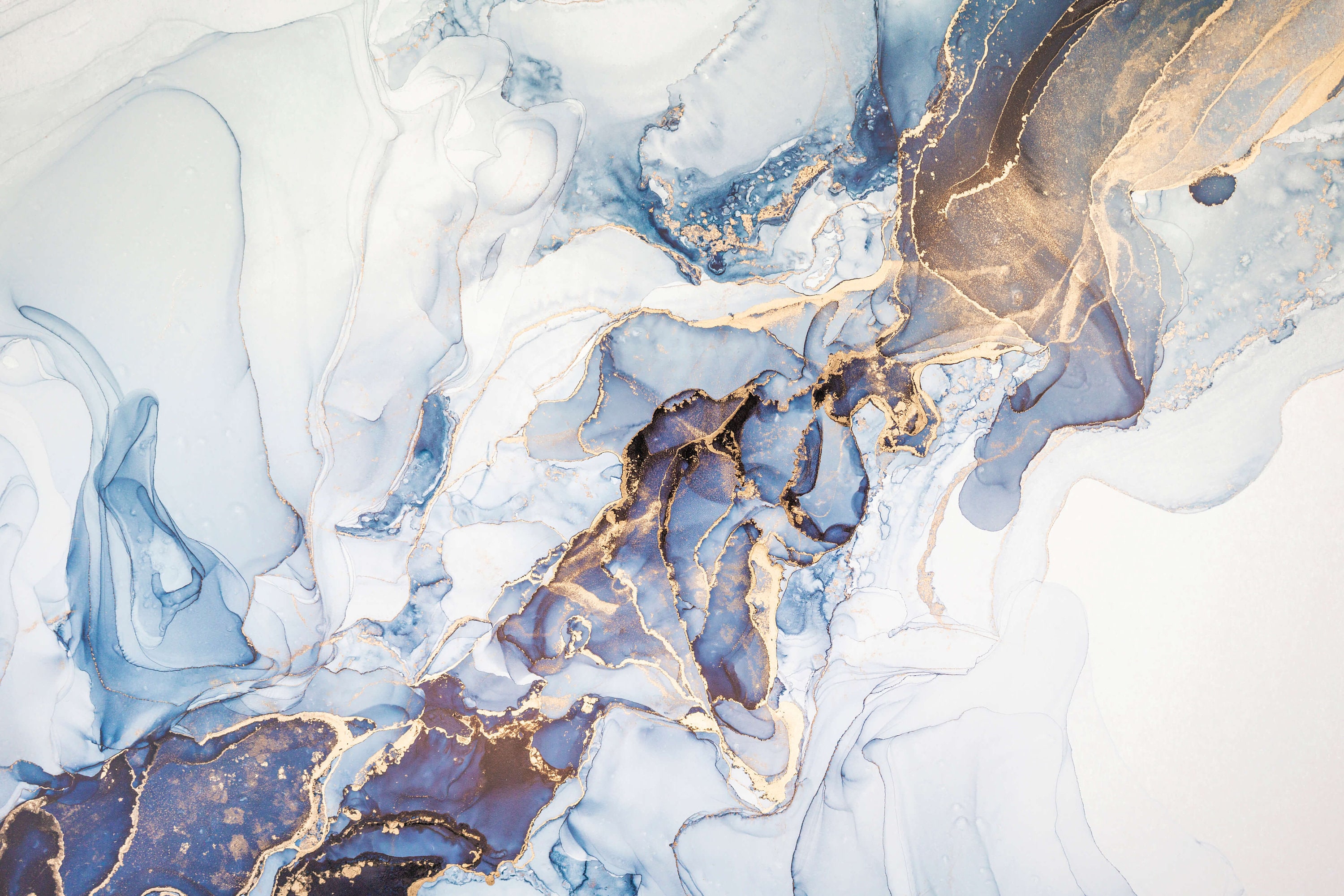 Blue & Gold Marble Watercolour Wallpaper Mural - Etsy