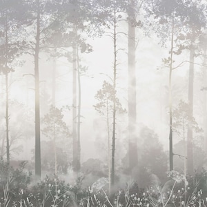 Misty Trees Wallpaper Mural - Etsy