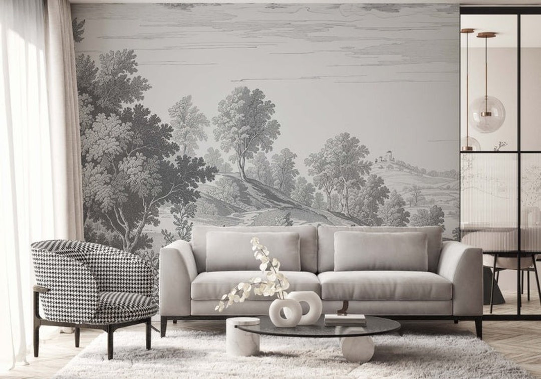 Classic Grey Toile De Jouy Wallpaper Mural | Other Colour Variations ...