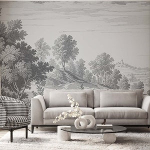 Classic Grey Toile De Jouy Wallpaper Mural | Other Colour Variations ...