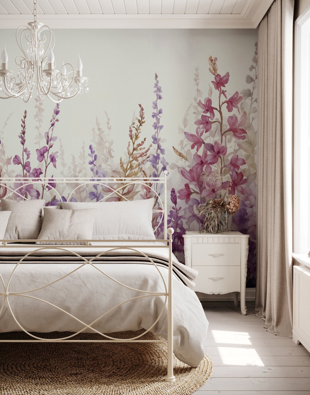 Purple Flower Wallpaper Mural | Floral Meadow Scene - Etsy