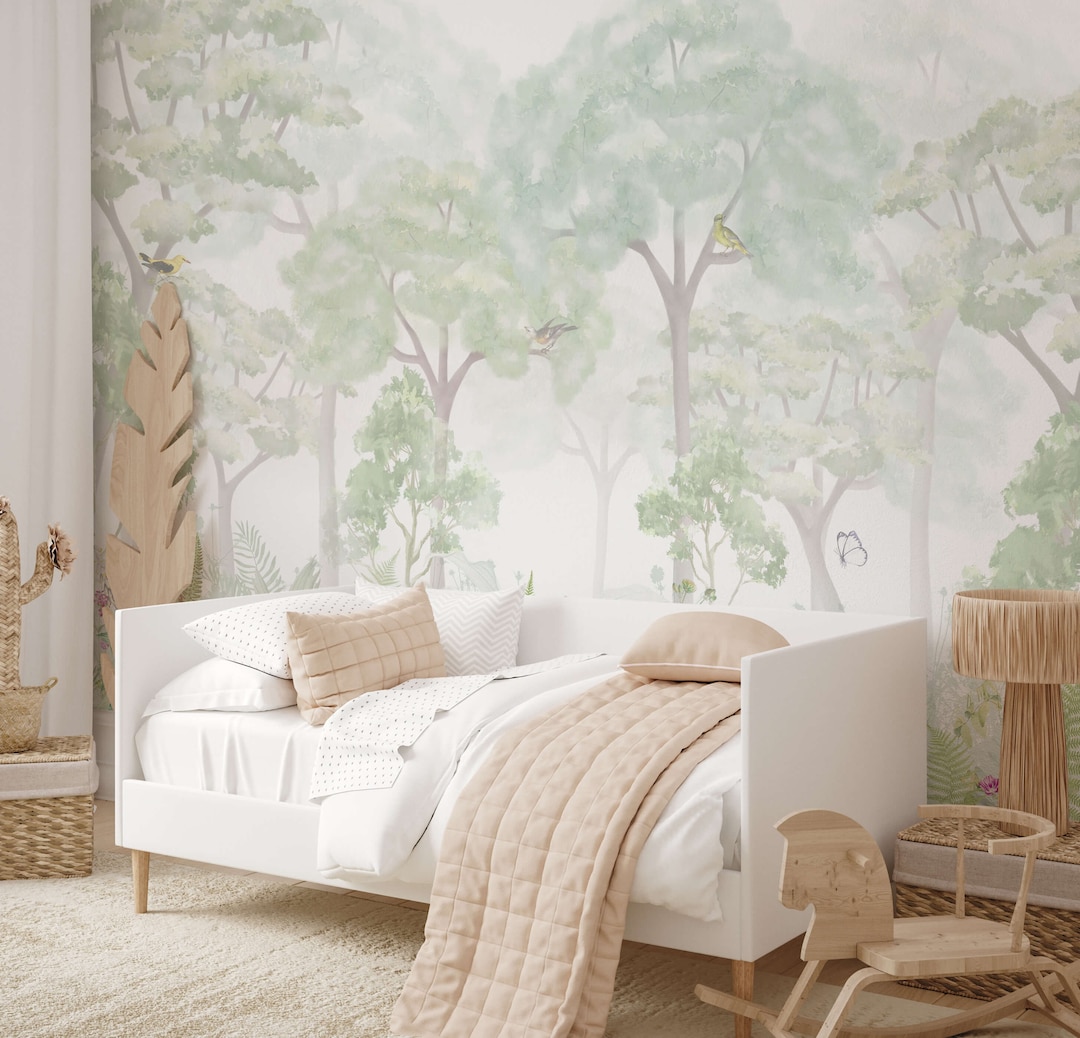 Watercolour Woodland Wallpaper Mural - Etsy