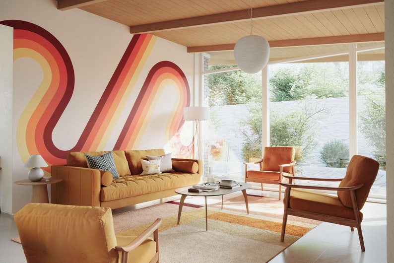 Vintage Retro Lines Wall Mural | Retro Wallpaper - Etsy