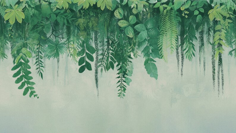 Living Wall Wallpaper Mural Green Leaf Design - Etsy