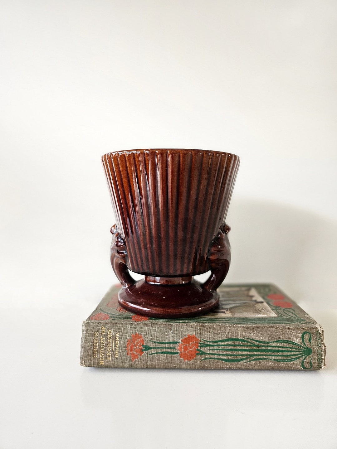 Vintage Haeger Brown Glazed Pottery Vase/planter With Decorative ...