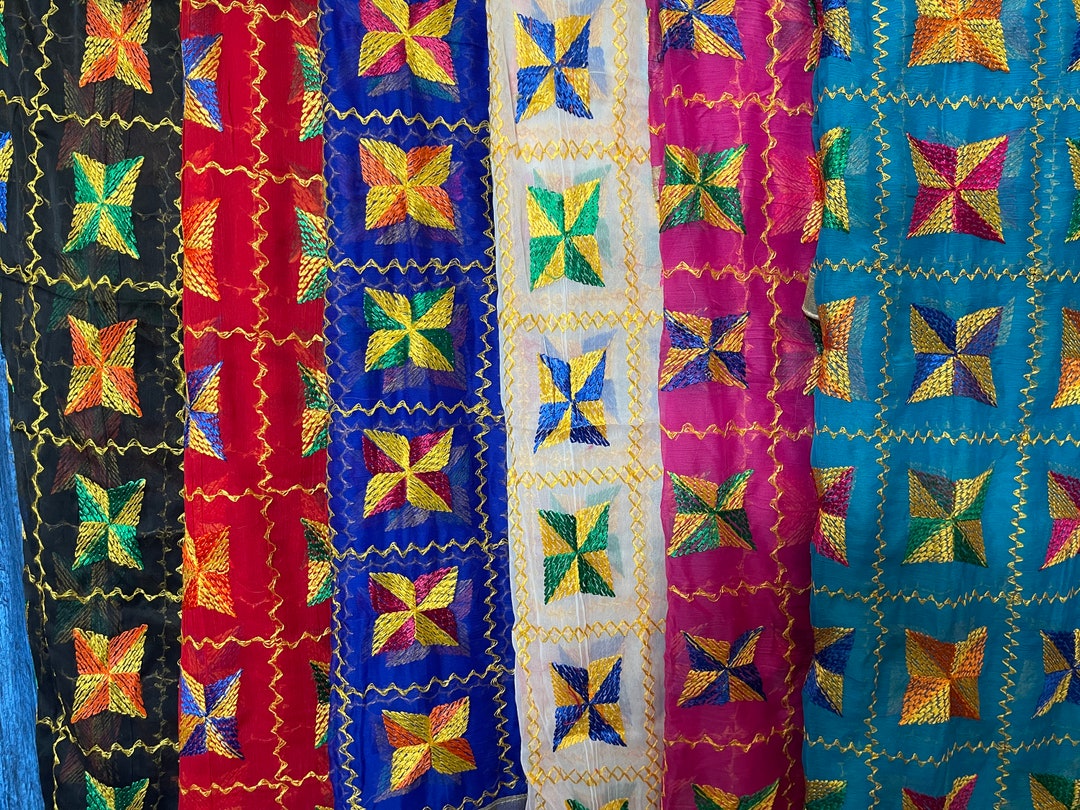 Phulkari Embroidered Georgette Chunni: Punjabi Wedding Dupatta - Etsy