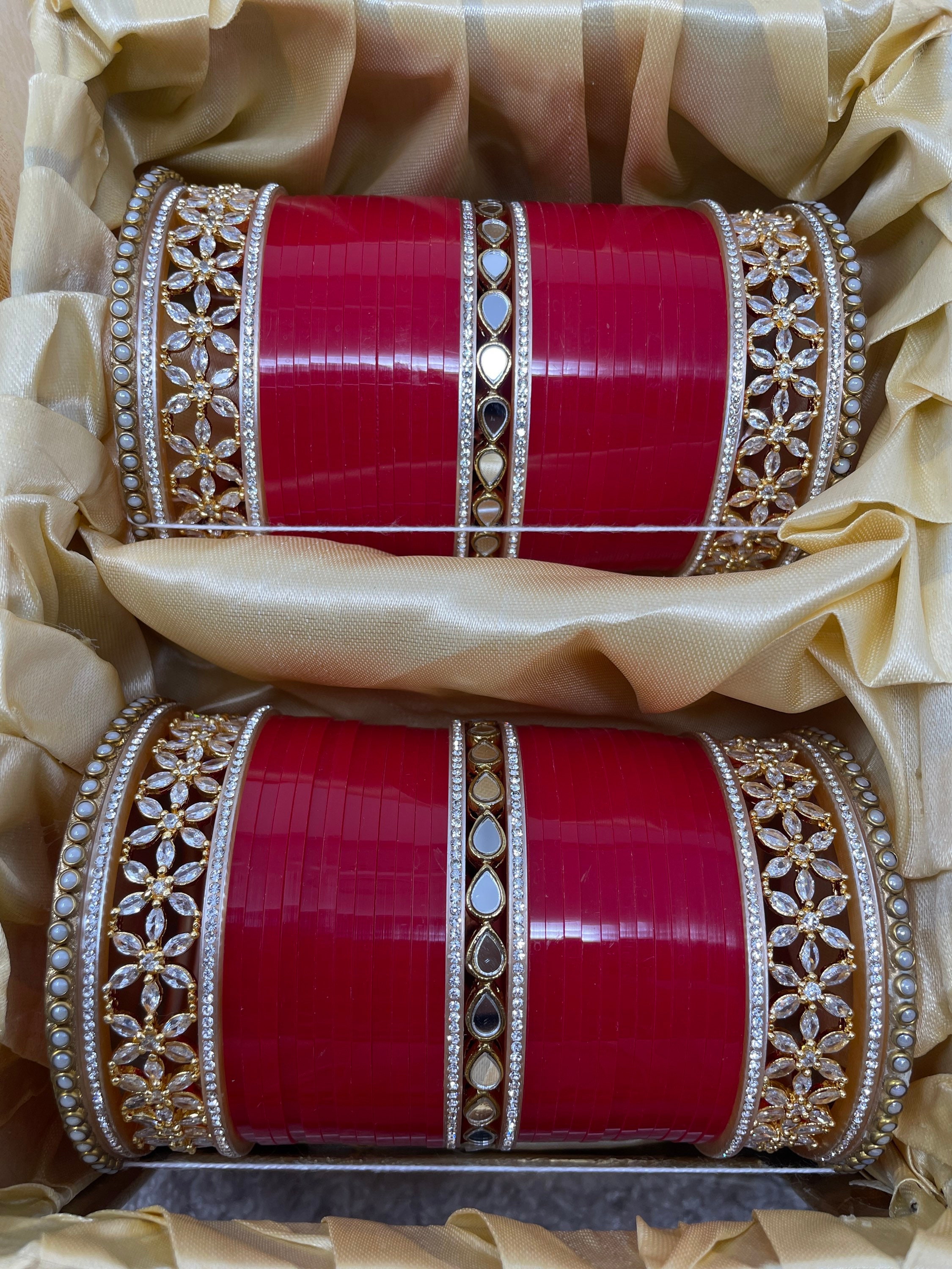 Flower American Diamond With Mirror Work Choora Bridal Choora Chooda ...