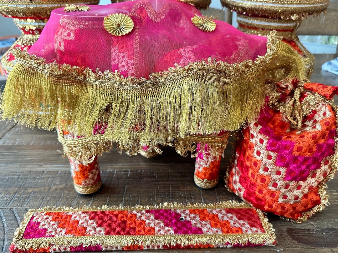 Pink Orange Phulkari Haldi Set: Punjabi Wedding Maiyan Ceremony - Etsy