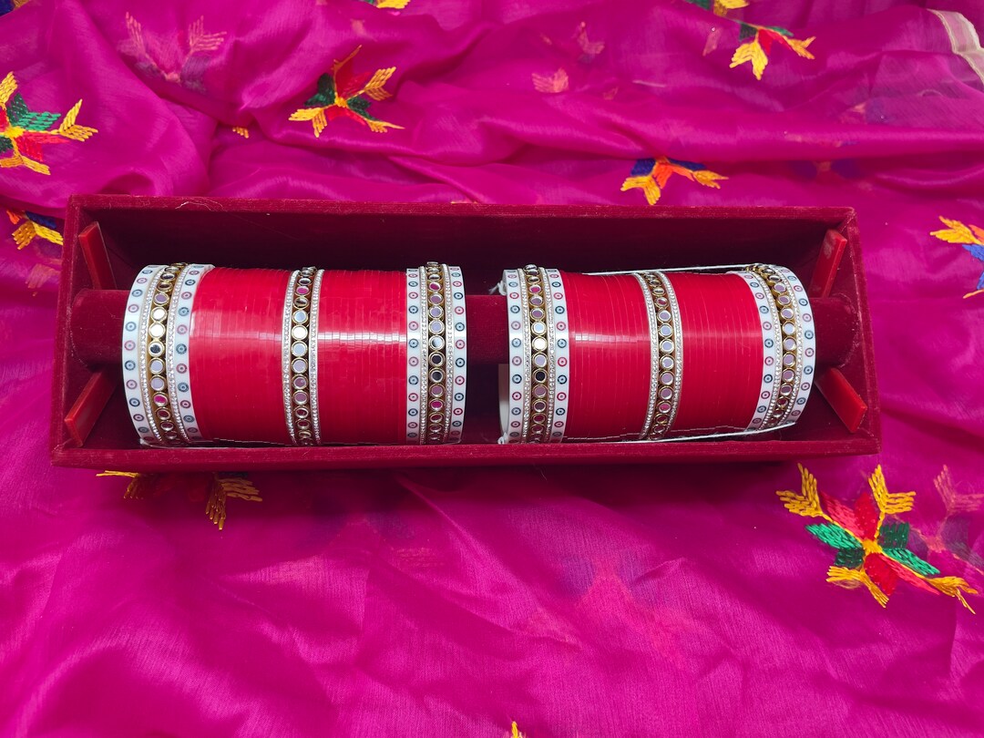 Traditional Round Mirror Work Red Choora Bridal Choora Chooda Punjabi ...