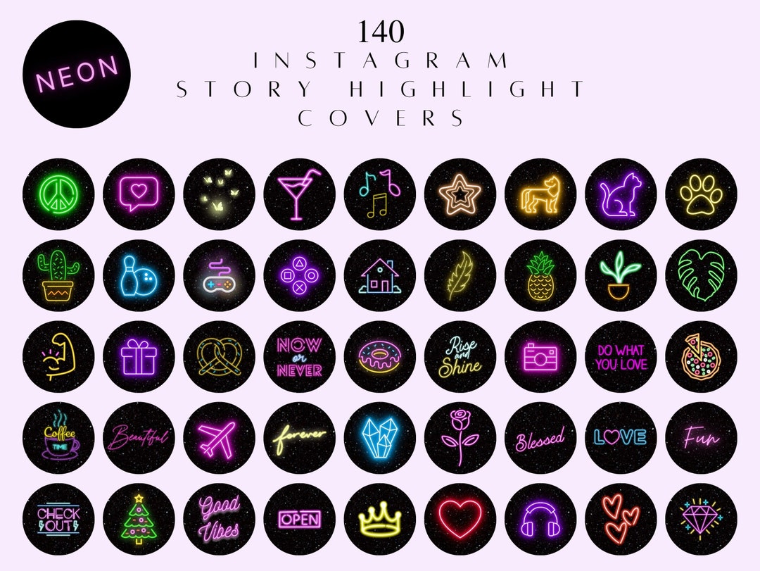 140 Insta Highlight Covers Black Neon Cute, Aesthetic Branding ...