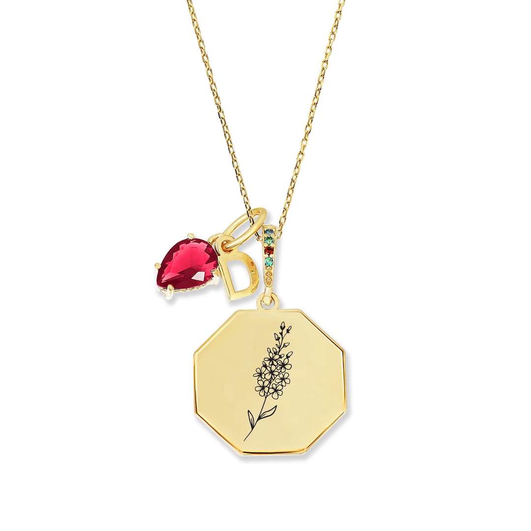 July Birth Month Flower Necklace, Ruby Birthstone Necklace, Astrology ...