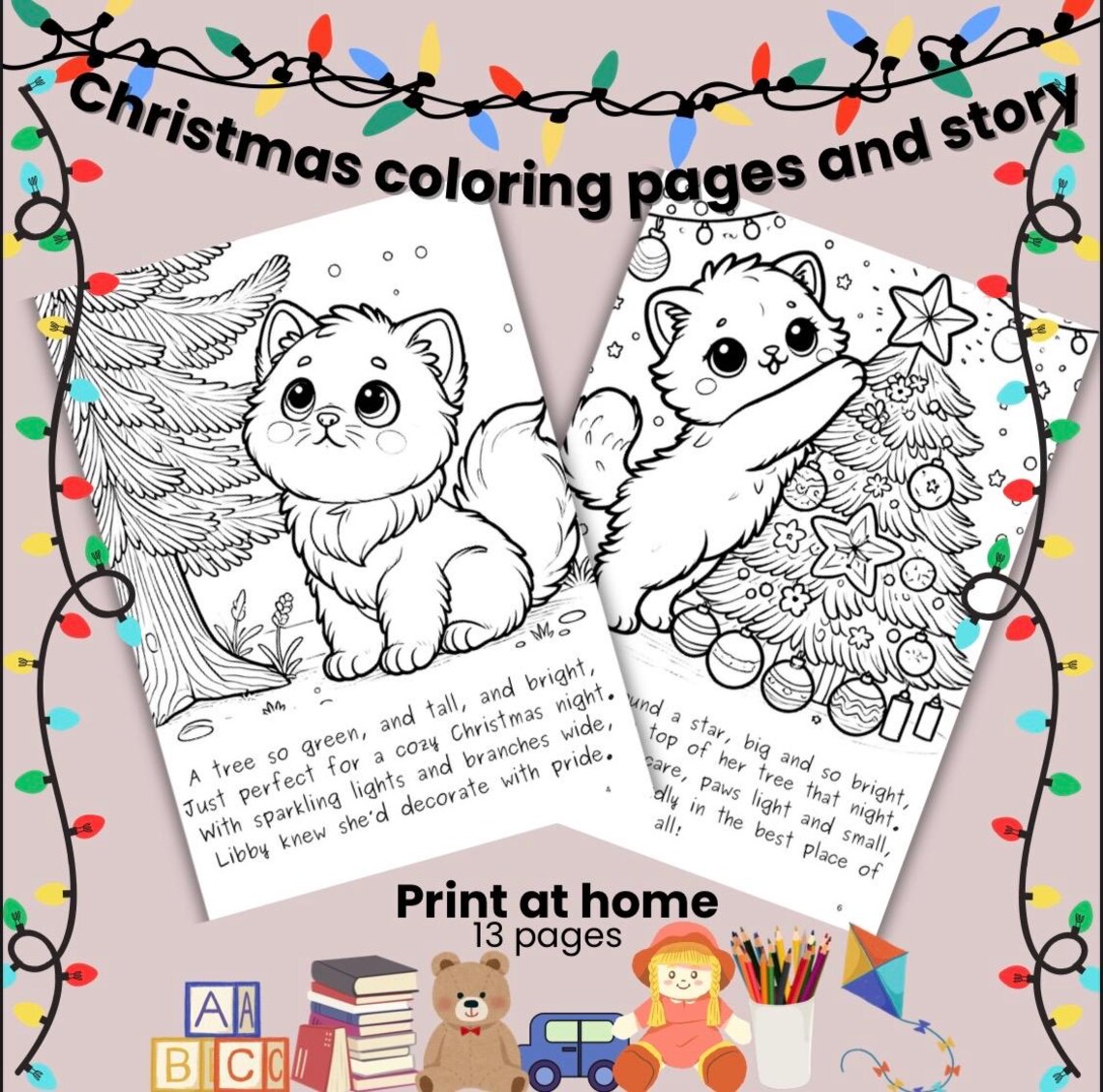 Christmas Themed Colouring Pages and Story, Cat Coloring Pages. 13 ...