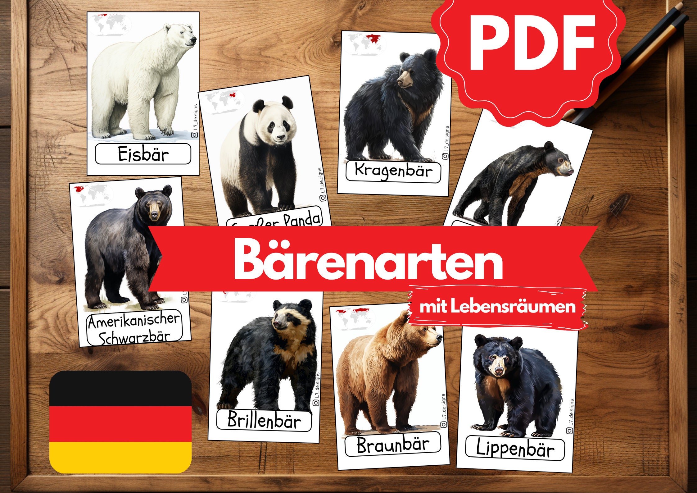 Flashcards BEARS and Their HABITATS | Montessori Cards for Independent ...
