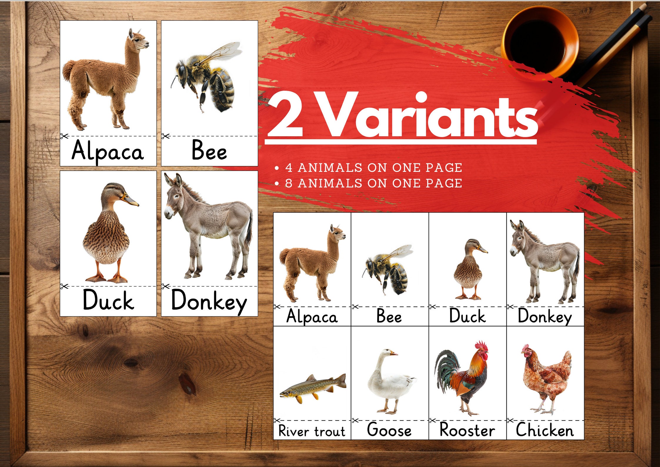 24 FARM ANIMALS Flashcards | Montessori Flashcards for Independent ...