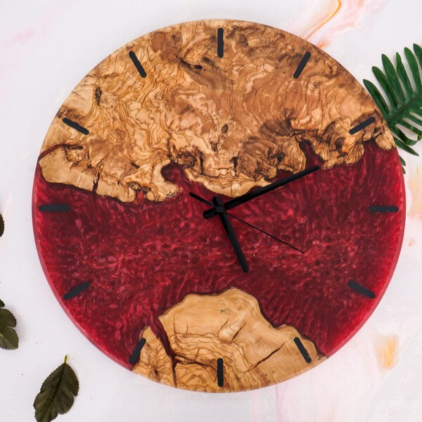 Red Wood Wall Clock - Etsy