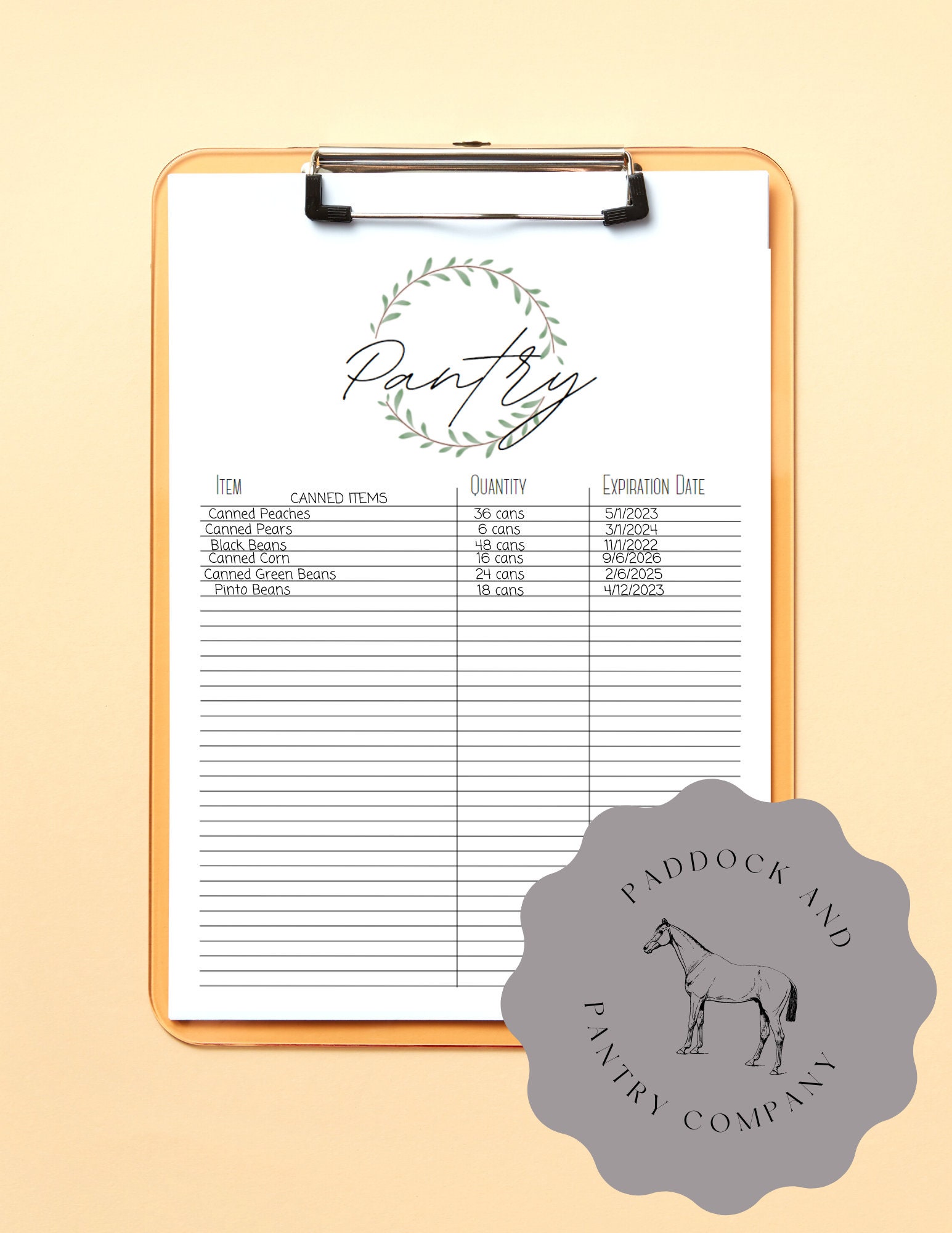 Farmhouse Pantry Inventory List, Food Storage Organization, Food ...