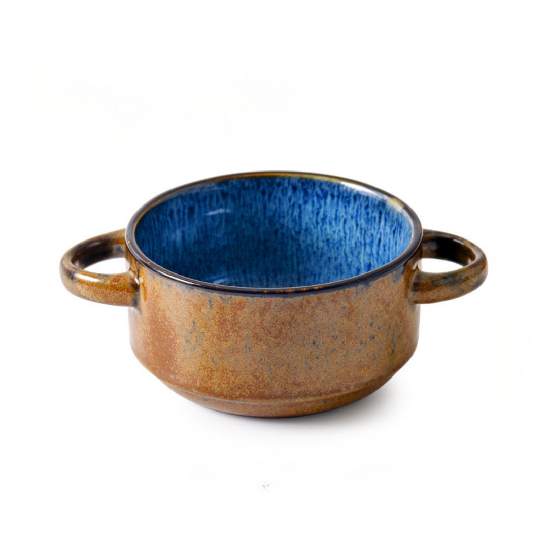 Round Vintage Japanese Ceramic Double Ear Bowl Single Eating - Etsy