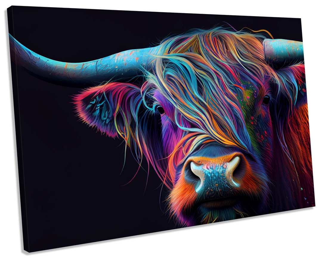 Funky Multi Coloured Highland Cow Canvas Art Picture Print - Etsy