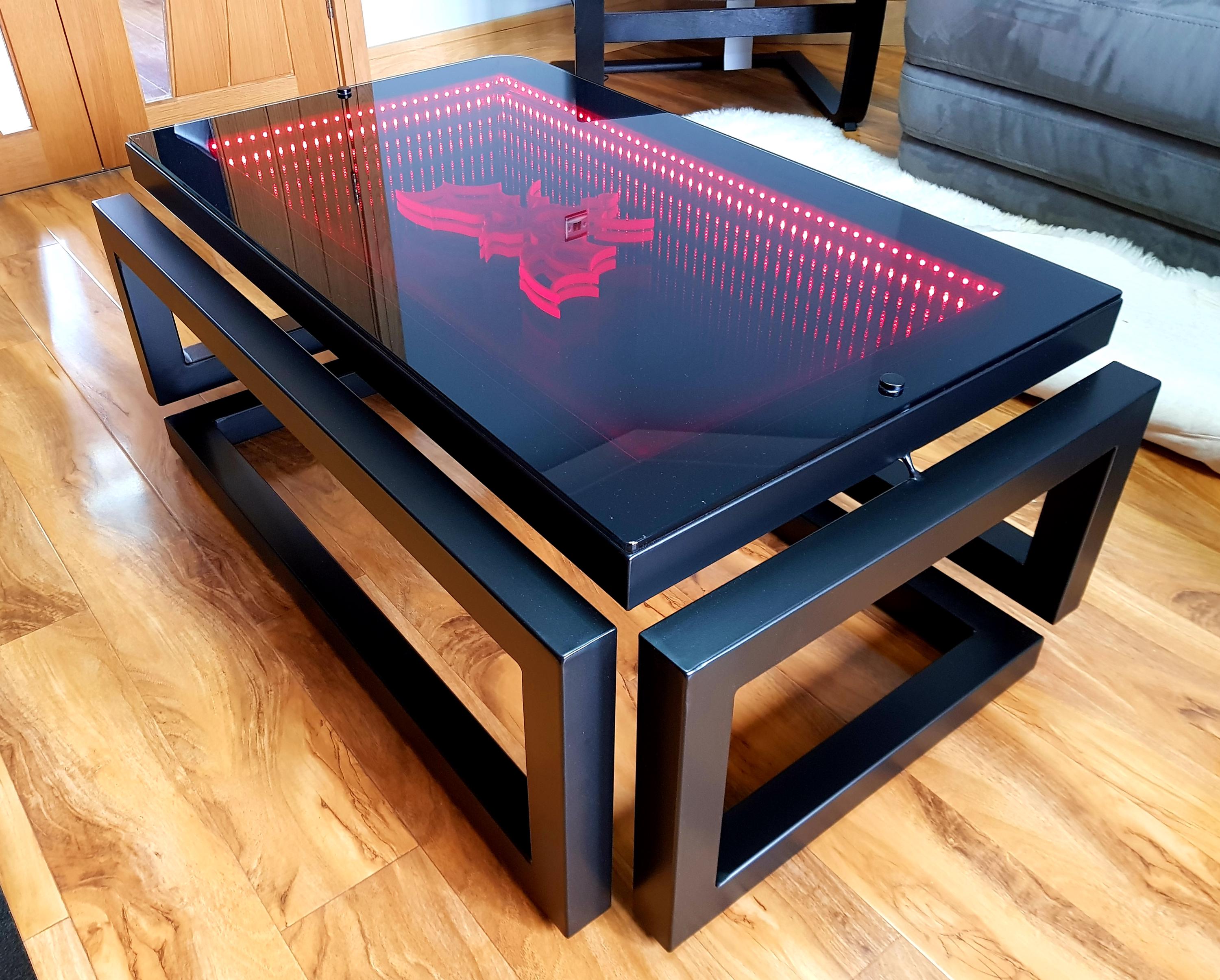 Hand Made Metal Coffee Table With Infinity Mirror Top Red Dragon ...