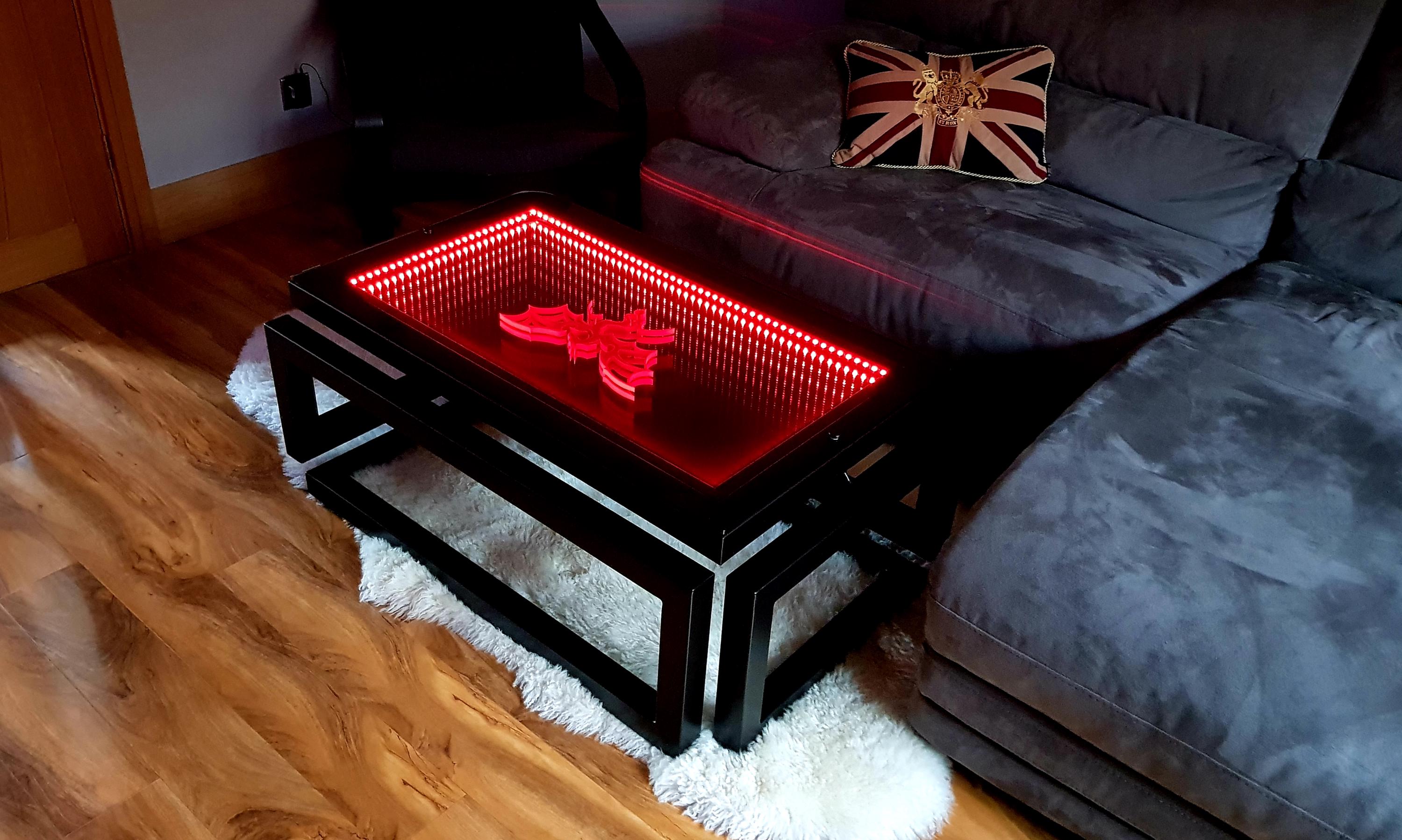 Hand Made Metal Coffee Table With Infinity Mirror Top Red Dragon ...