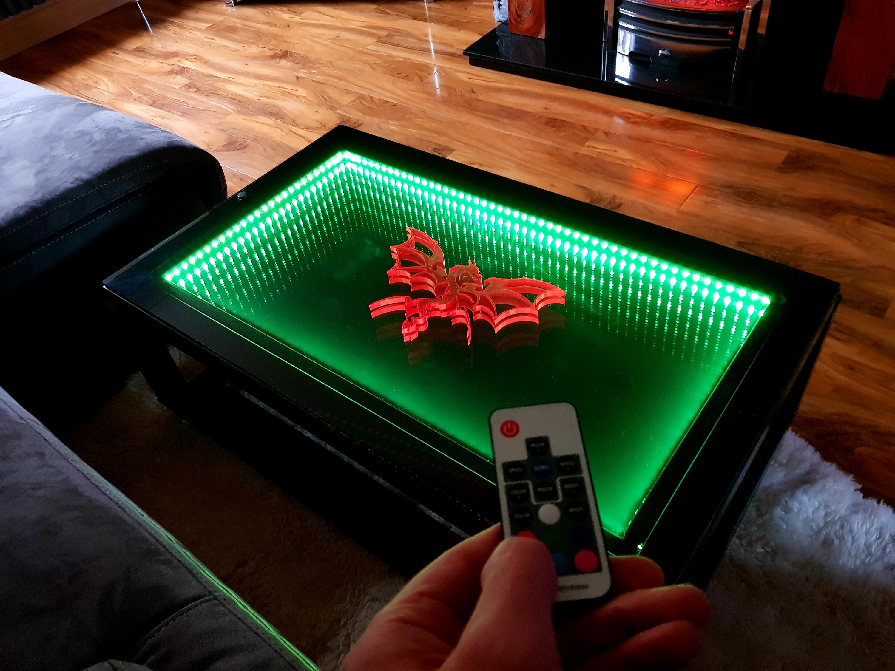 Hand Made Metal Coffee Table With Infinity Mirror Top Red Dragon ...