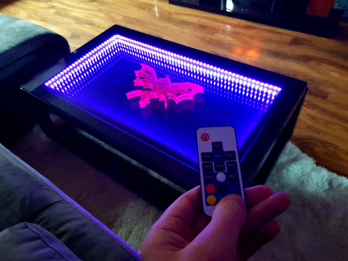 Hand Made Metal Coffee Table With Infinity Mirror Top Red Dragon ...