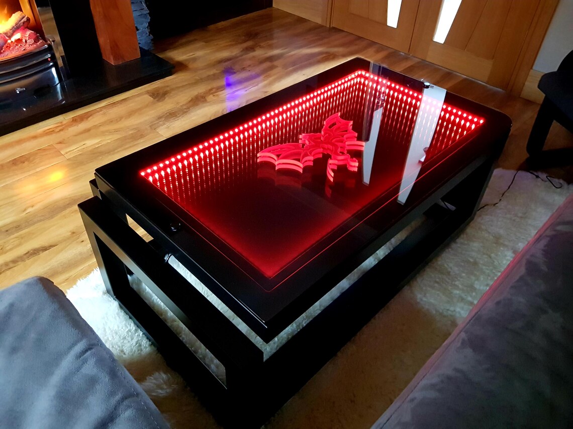 Hand Made Metal Coffee Table With Infinity Mirror Top Red Dragon ...