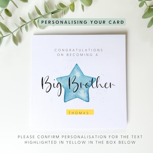 Personalised Big Brother Card, Big Bro Card, New Baby Card for Brother ...