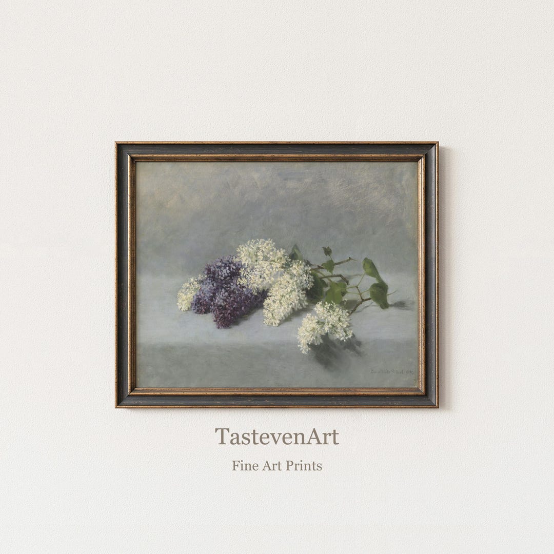 Classic Lilac Bloom Still Life Floral Painting - Muted Botanical ...