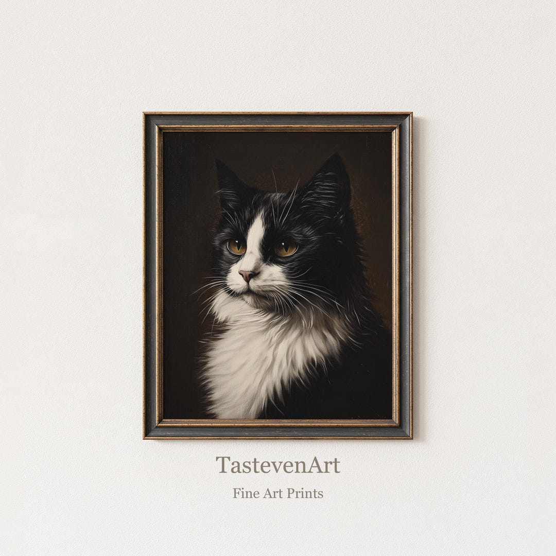 Vintage Tuxedo Cat Portrait, Printable Black and White Feline Art - Etsy