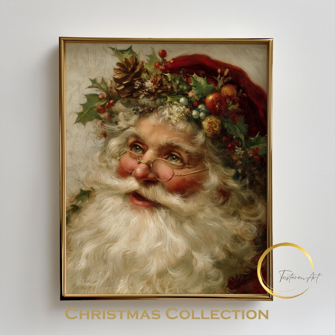 Vintage Santa Claus Portrait Printable Art - Cozy Holiday Wall Decor ...