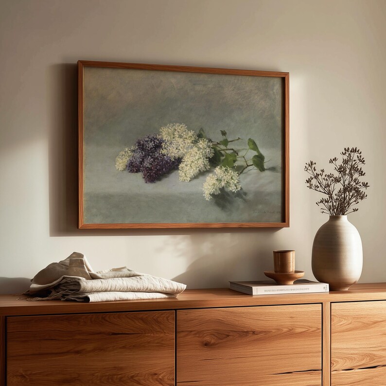 Classic Lilac Bloom Still Life Floral Painting - Muted Botanical ...