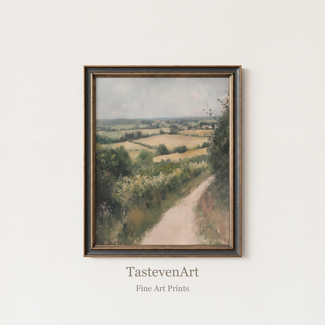 Timeless Pastoral Country Path Landscape Art, Rustic Farm Lane ...