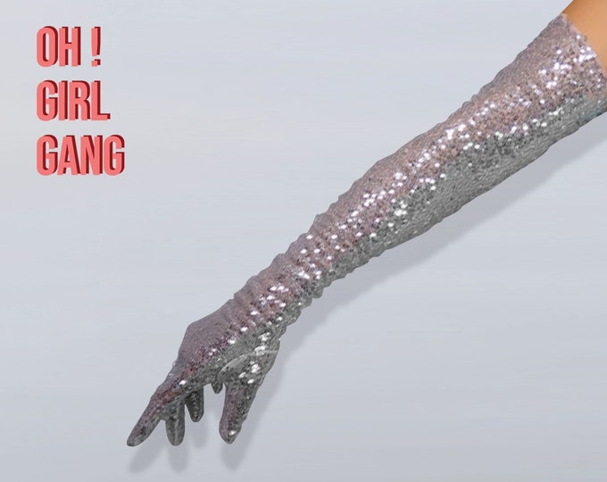 Shiny Iconic Sequin Opera Gloves 70cm, Bling Bling Satin Gloves, Drag ...