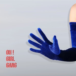 Magenta, Red, Navy Blue, Light Blue, Black Velvet Opera Gloves, Evening ...