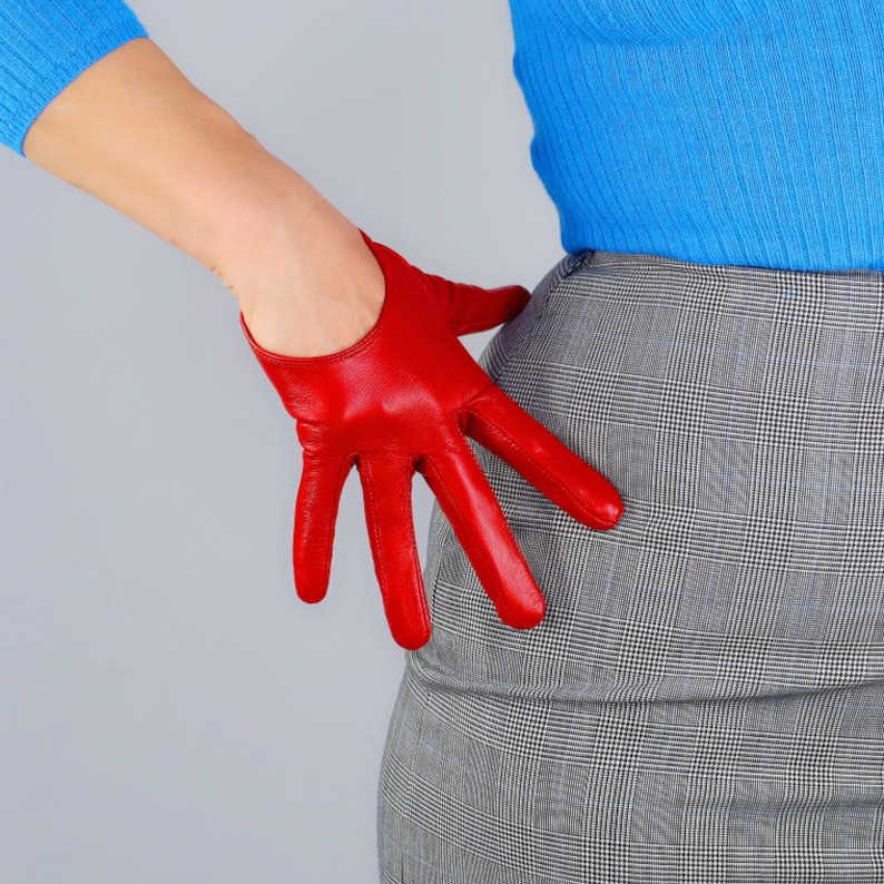 Ultrashort Genuine Leather Half Palm Gloves Red Blue Winter - Etsy