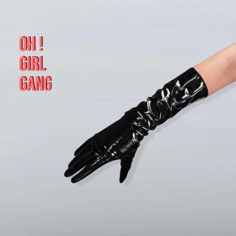 Black Patent Faux Leather Opera Gloves: Long Evening Costume Gloves ...