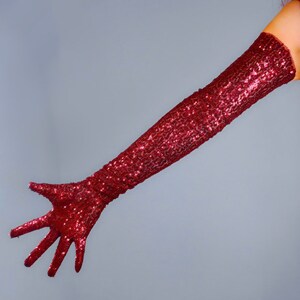Burgundy Sequin Bling Bling Gloves Sequin Shiny Opera Gloves - Etsy