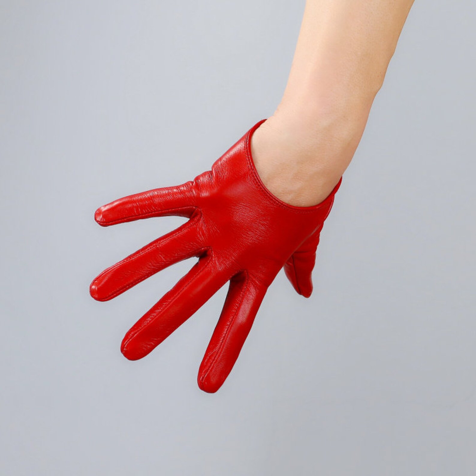 Ultrashort Genuine Leather Half Palm Gloves Red Blue Winter - Etsy