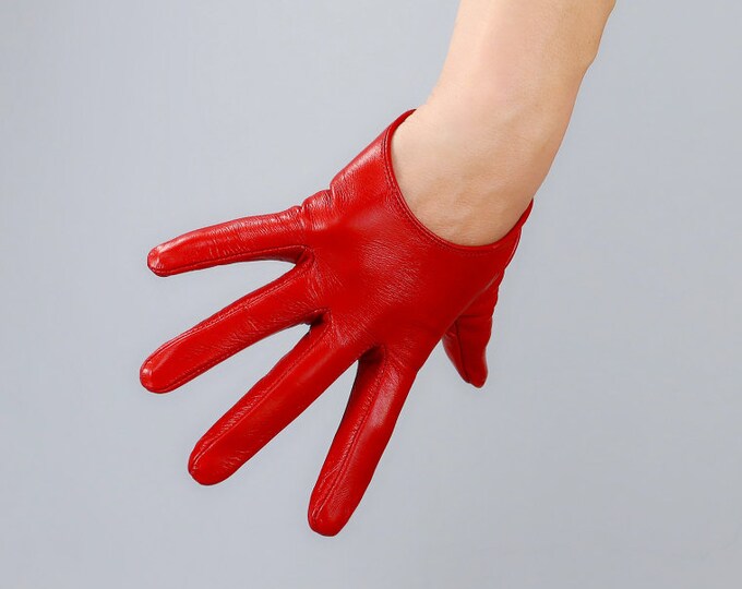 Ultrashort GENUINE LEATHER Half Palm Gloves, Red, Blue Winter Leather ...