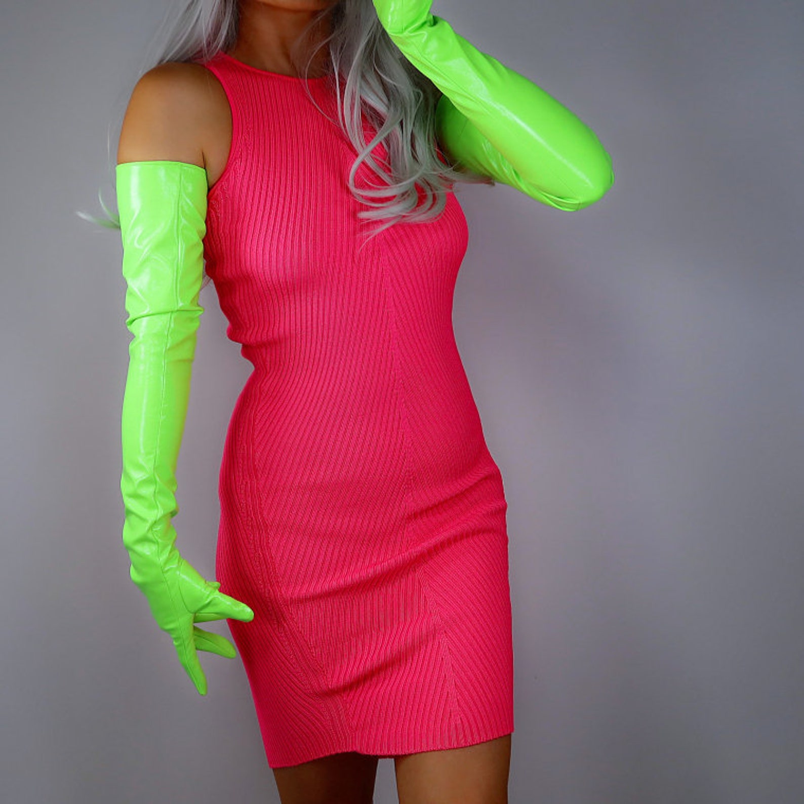 Neon Green Opera Leather Gloves Elbow Length 100cm 70cm - Etsy