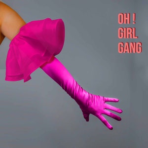 Light Pink Ruffle Satin Opera Gloves: 70s Disco Costume, Showgirl ...