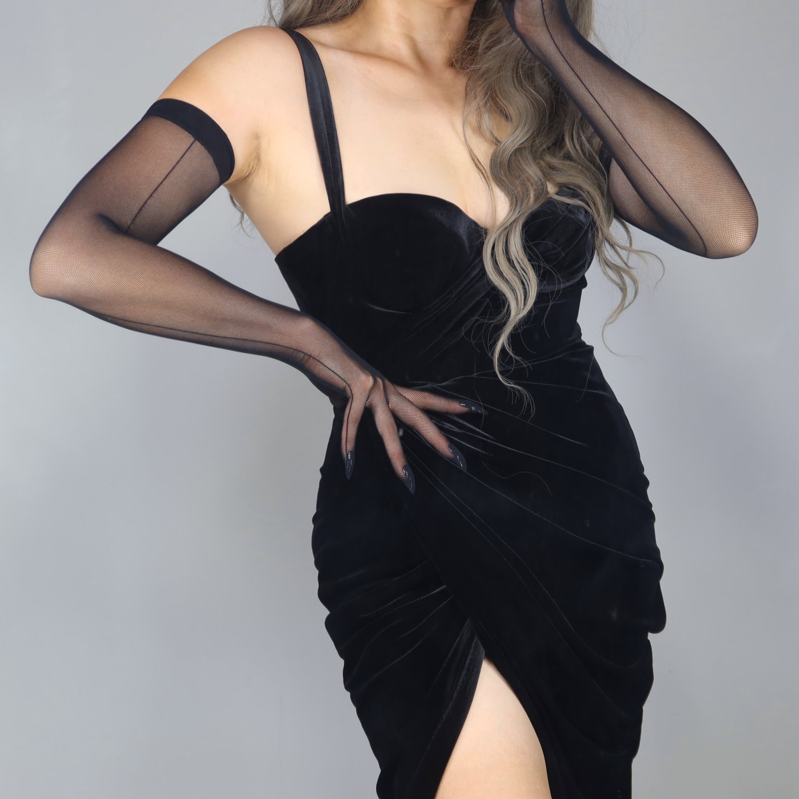 Black Mesh Opera Gloves With Back Lining 70cm Stretchy - Etsy