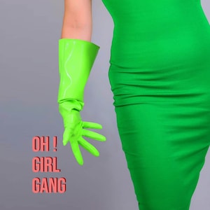 Neon Green Opera Leather Gloves, Elbow Length 100cm, 70cm, 40cm, Raves ...