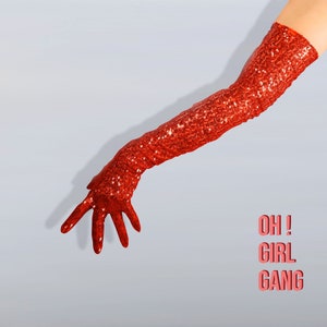 Burgundy Sequin Bling Bling Gloves, Sequin Shiny Opera Gloves (70cm ...