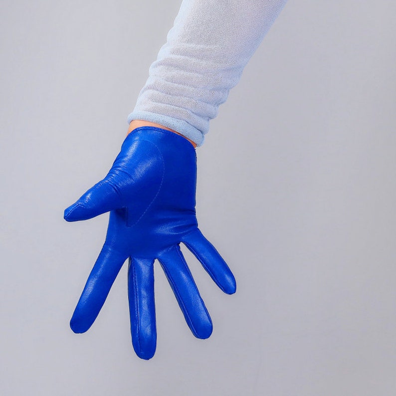 Ultrashort Genuine Leather Half Palm Gloves Red Blue Winter - Etsy