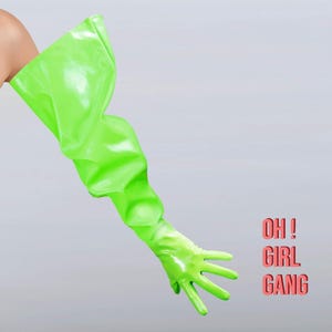 Neon Green Opera Leather Gloves, Elbow Length 100cm, 70cm Raves Party ...
